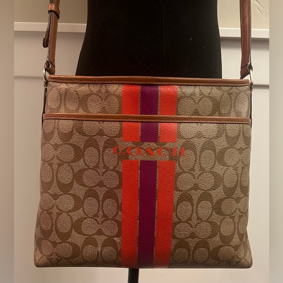 Coach | Bags | Coach Varsity Stripe File Bag In Signature Coated Canvas ...